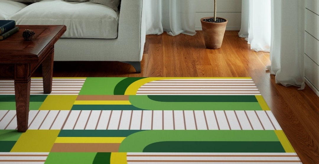 Green Yellow Striped Rug, Nordic Rug , Colorful Rug, Office Rugs ...