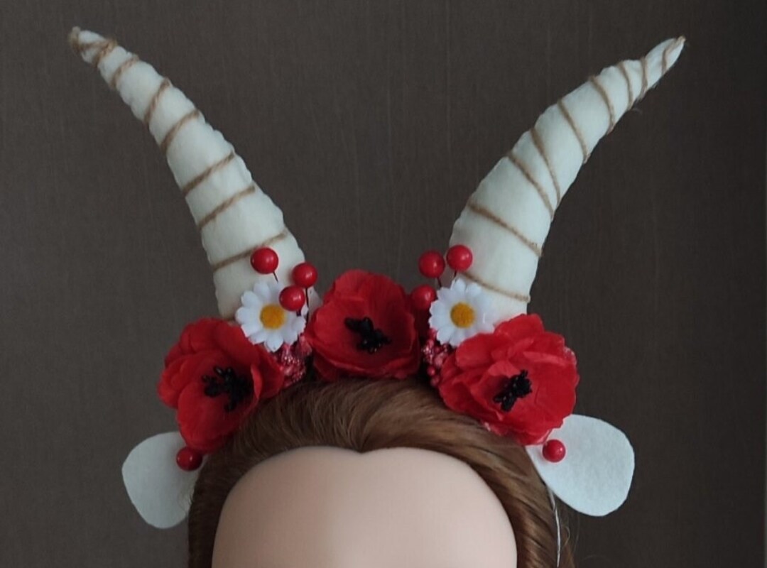 Goat's Horn Headband Flower Headband Goat Hair Headband Goat Horns Head ...