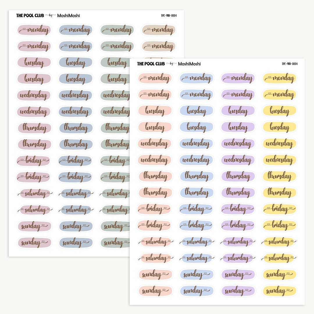 Days of the Week Stickers, Weekday, Planner Deco - Etsy