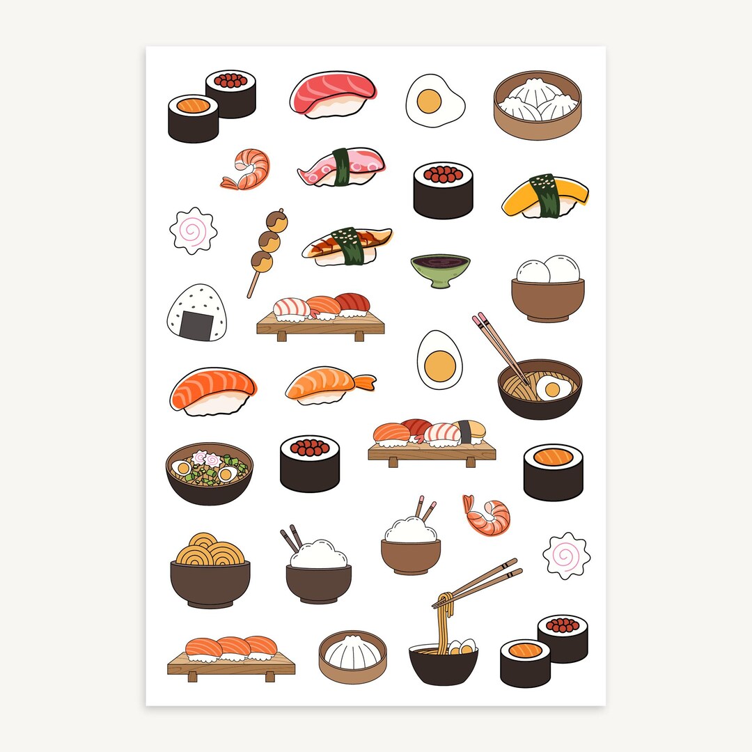 Sushi Sticker Sheet, Japanese Food, Culture, Scrapbooking, Journaling ...