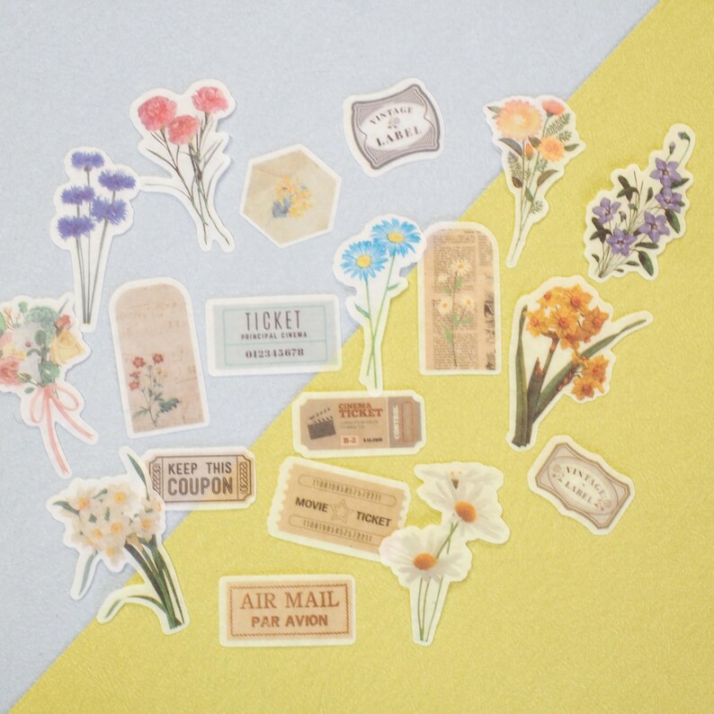 Vintage Ephemera Sticker Pack, Floral Junk Journal Label, Scrapbooking ...