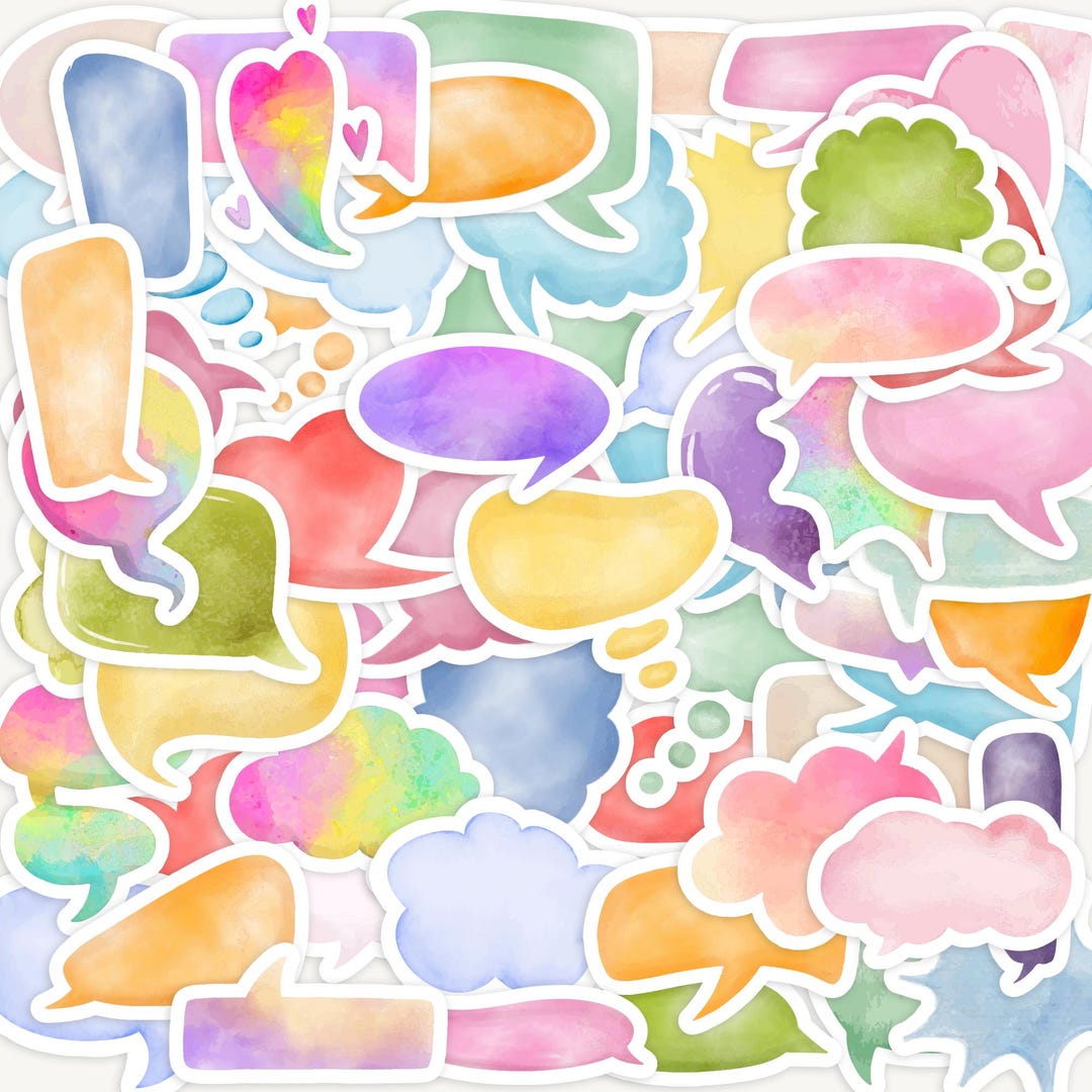 Colourful Speech Bubble Sticker Pack, Watercolour Style, Journaling ...