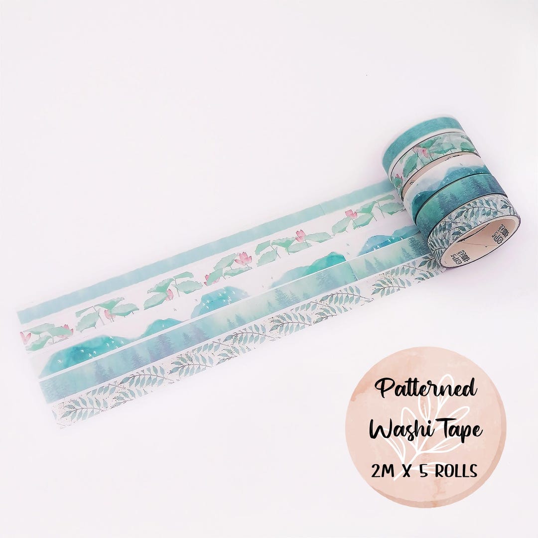 Watercolour Leaf & Mountain Washi Tape Set: Botanical Scrapbooking (5 ...