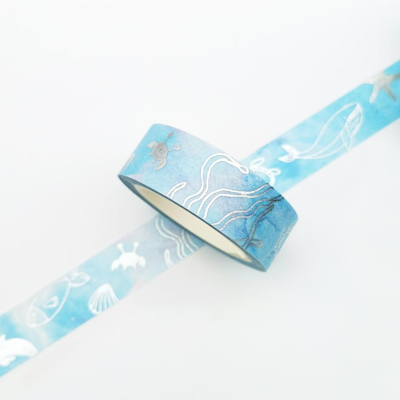 Sea Life Washi Tape: Silver Foil Ocean Theme (15mm X 5M) - Etsy