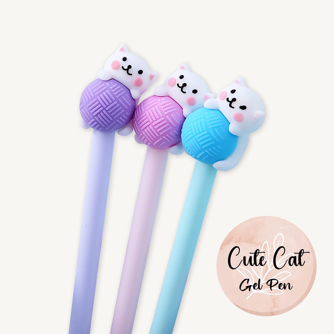 Kawaii Cat Gel Pen, Black or Blue Ink, Stationery Gift - Etsy