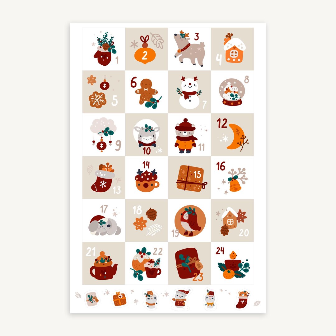 Advent Calendar Sticker Sheet, DIY Festive, Countdown, Christmas Gift ...