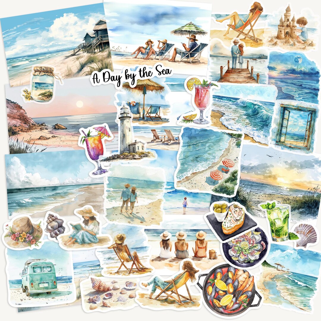 Beach Sticker Pack, Summer Seaside, Travel Scrapbooking, Journaling ...