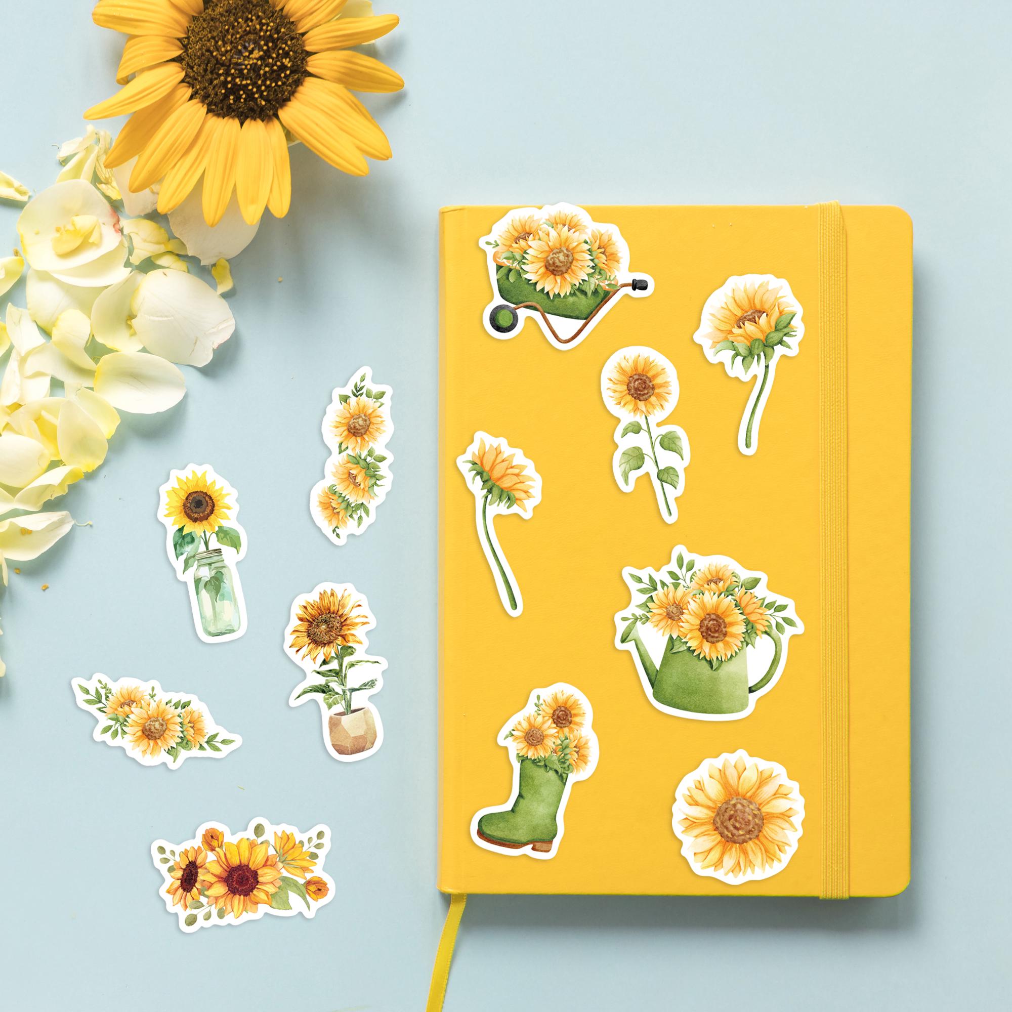 Sunflower Sticker Pack, Watercolour Floral Scrapbook, Journal & Planner ...