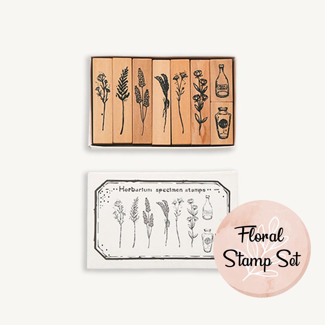 Wooden Floral Stamp Set, Wildflower Rubber Stamps for Scrapbooking ...