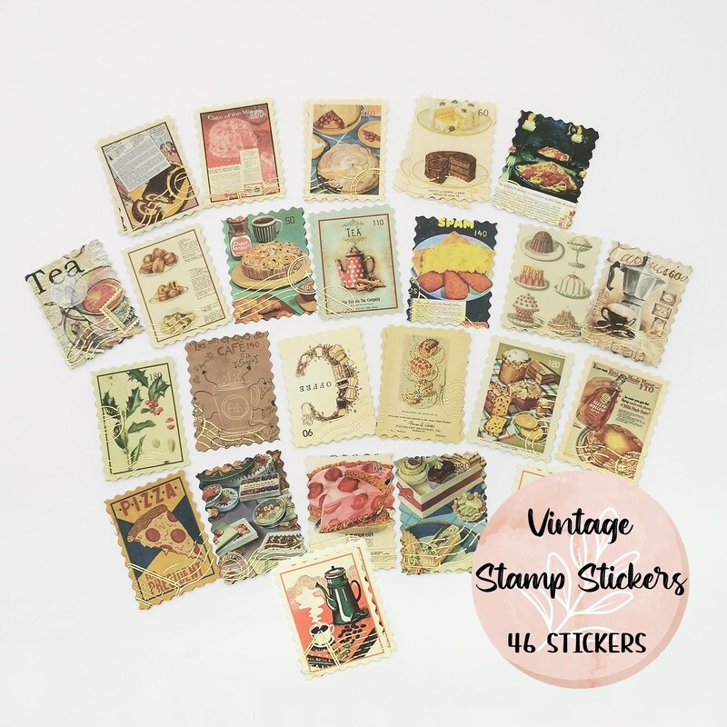 Vintage Food & Drink Stickers, Retro Postage Stamp Stickers, Junk ...