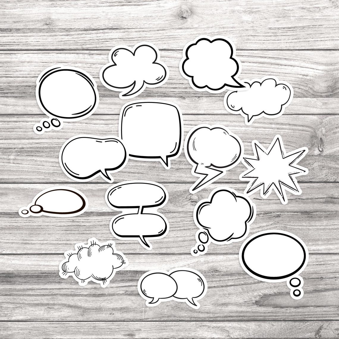 25 Speech Bubble Sticker Pack, Black and White, Comic Style, Journal ...