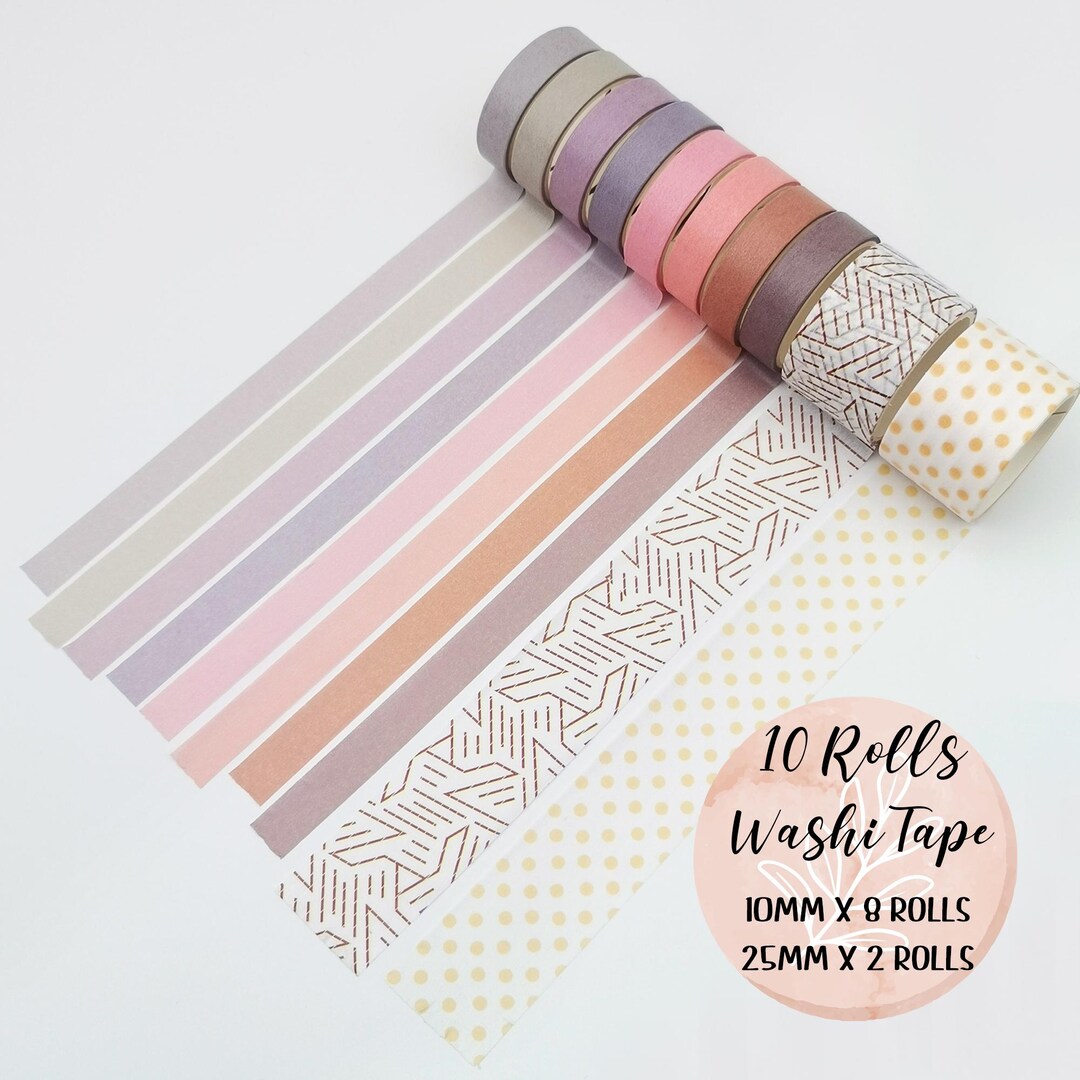 Washi Tape Set, 10mm Slim Plain Pink Grey Wide Geometric Tape ...