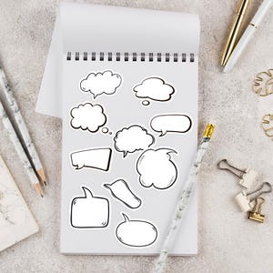 25 Speech Bubble Sticker Pack, Black and White, Comic Style, Journal ...