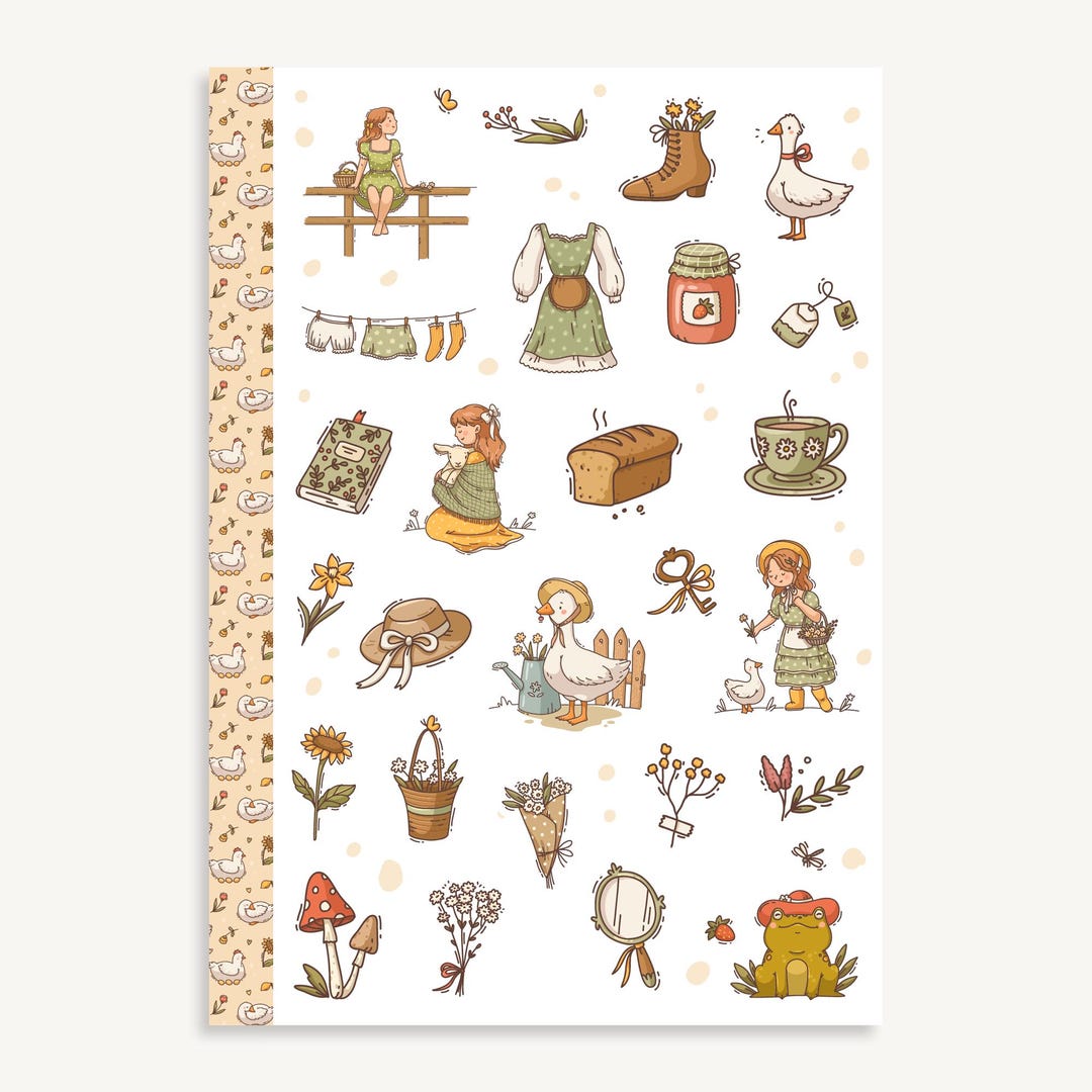 Cottagecore Sticker Sheet, Cosy Farm Life, Homesteading, Floral, Goose ...