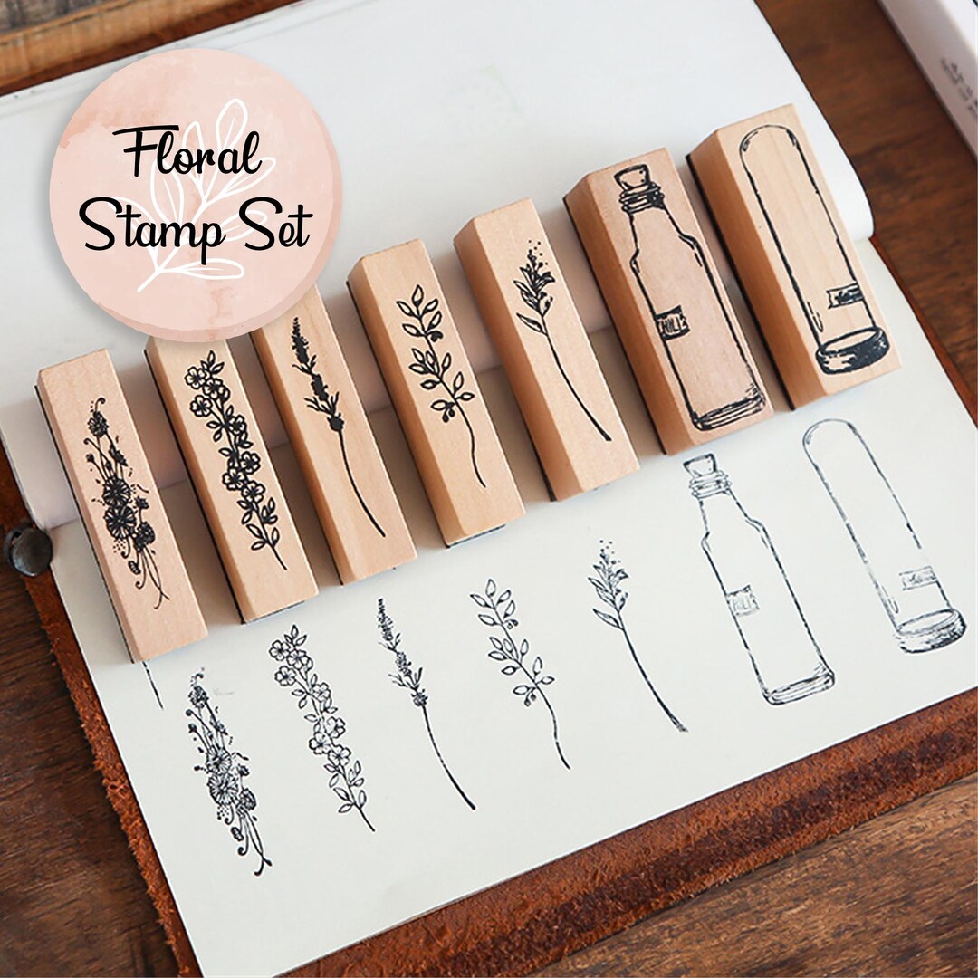Wooden Floral Stamp Set, Wildflower Rubber Stamps for Scrapbooking ...