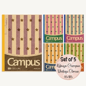 Kokuyo Campus Notebook, Vintage Circus, Set of 5, Limited Edition, B5 ...
