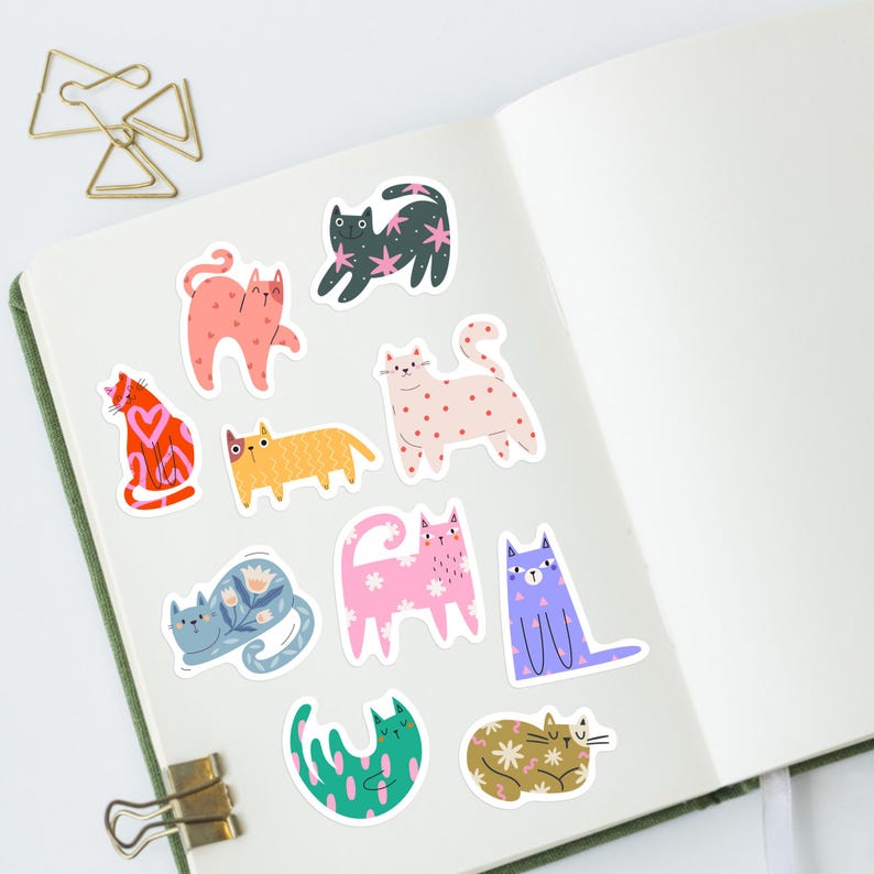 Colourful Cat Stickers, Patterned Journaling, Planner, Scrapbooking - Etsy