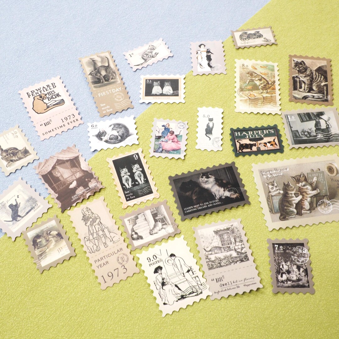 Cat Stamp Stickers, Retro Postage Stamp Style, Junk Journal ...