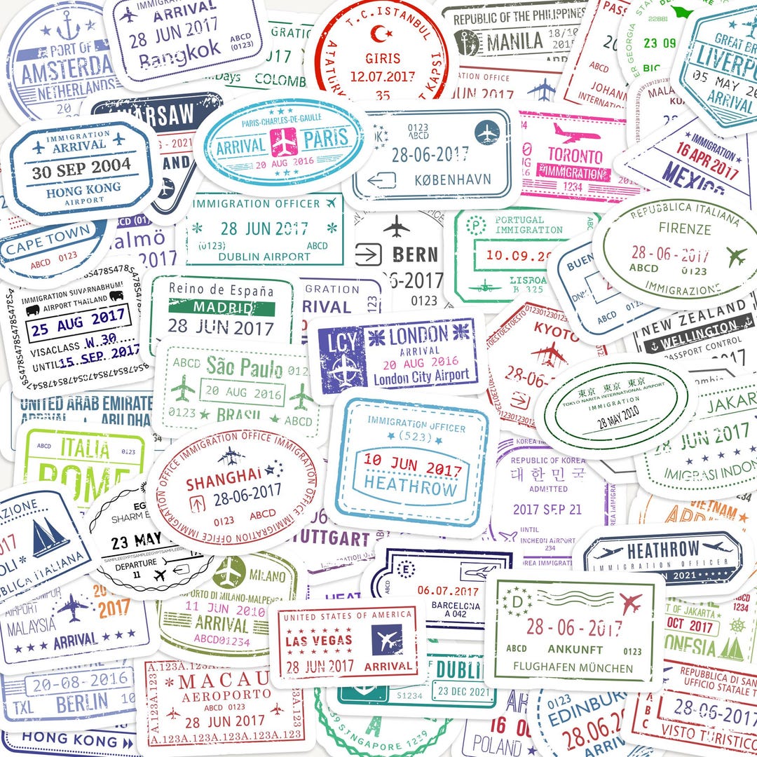 25 Passport Stamp Sticker Pack, Travel, Vacation Journal & Scrapbook ...