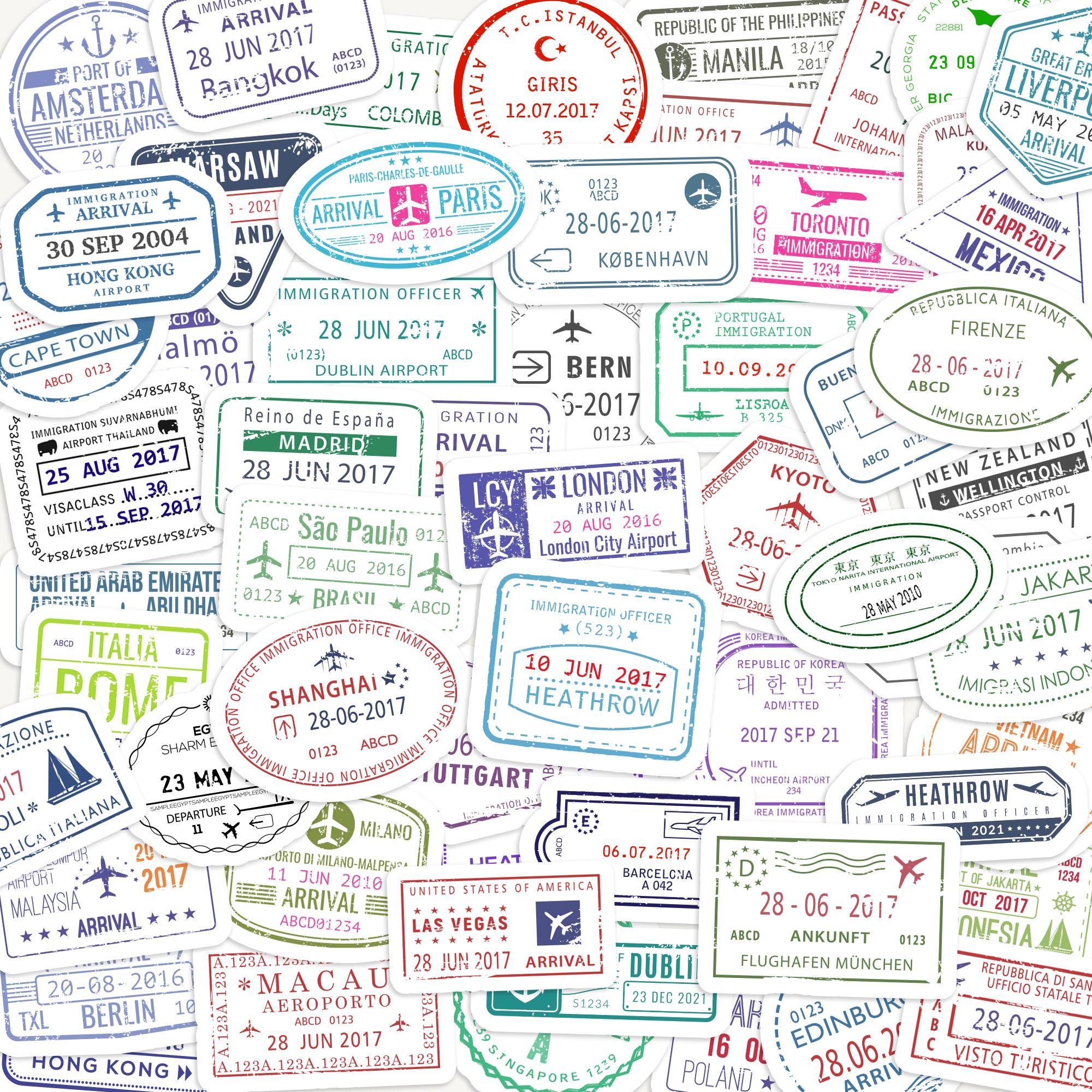 25 Passport Stamp Sticker Pack, Travel, Vacation Journal & Scrapbook ...