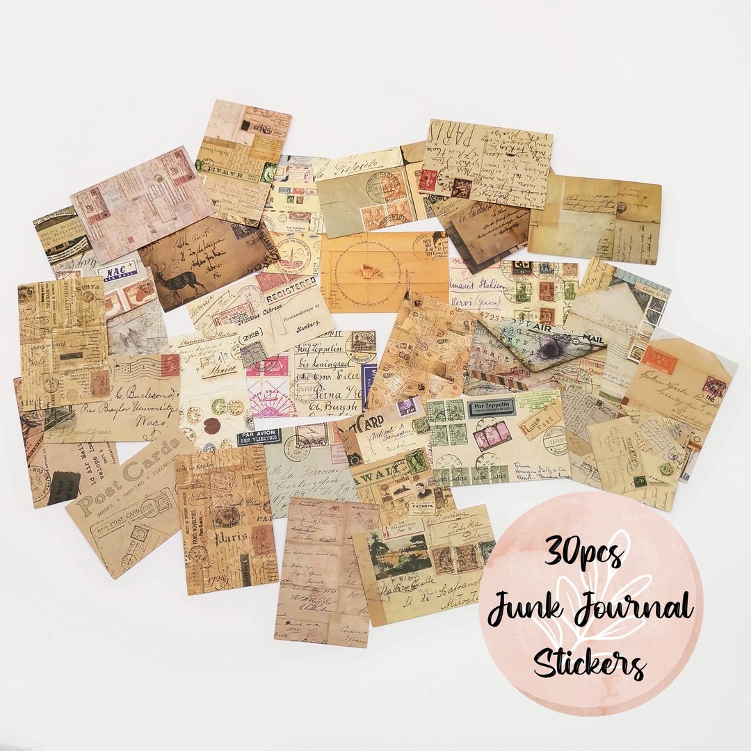 Vintage Postcard Stickers, Retro Themed Junk Journal, Scrapbooking ...