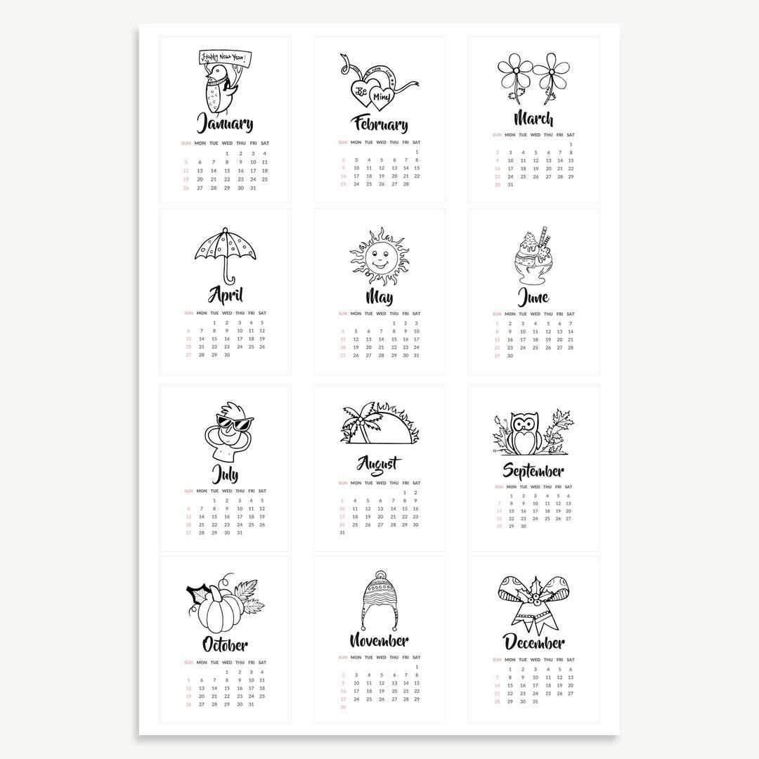 2025 Calendar Sticker Set, Minimalist Monthly Planner, Journal Stickers ...
