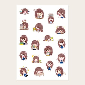 Kawaii Anime School Girl Sticker Sheet, Chibi Aesthetic, Studying Girl ...