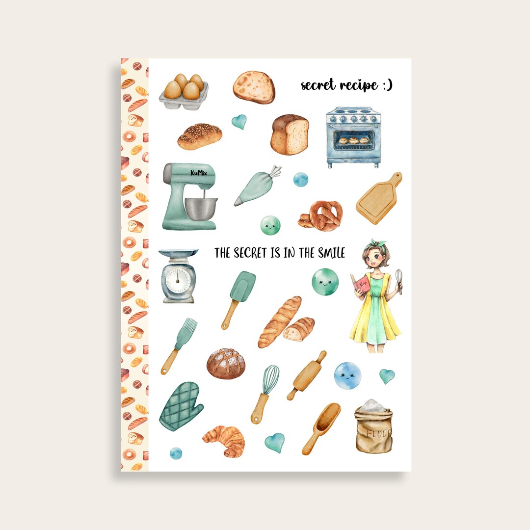 Retro Baking Sticker Sheet: Hand-drawn Kitchen Theme, Washi Tape - Etsy