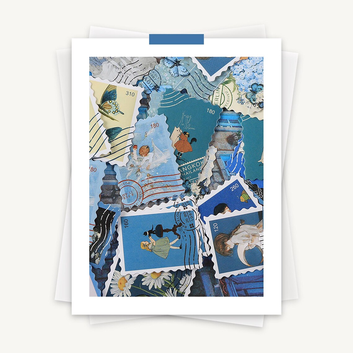 Retro Stamp Stickers, Vintage Blue Tone, Winter Theme, Jounaling ...