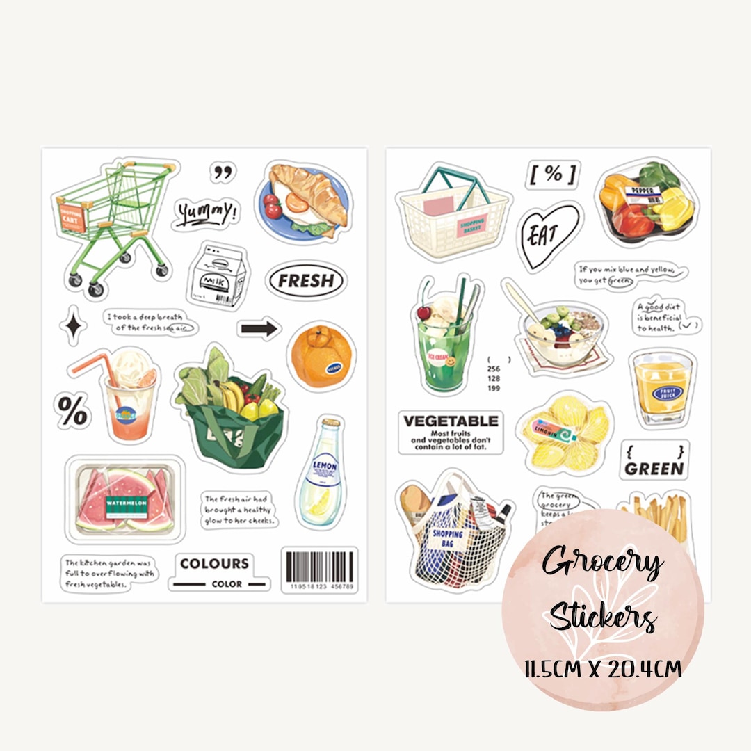 Grocery & Fresh Food Stickers, Shopping List Stickers, Cute Fruits ...