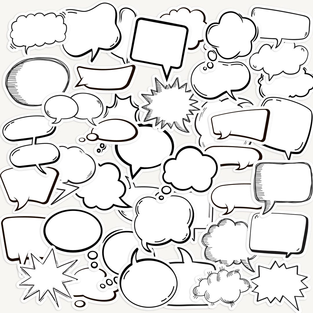 25 Speech Bubble Sticker Pack, Black and White, Comic Style, Journal ...