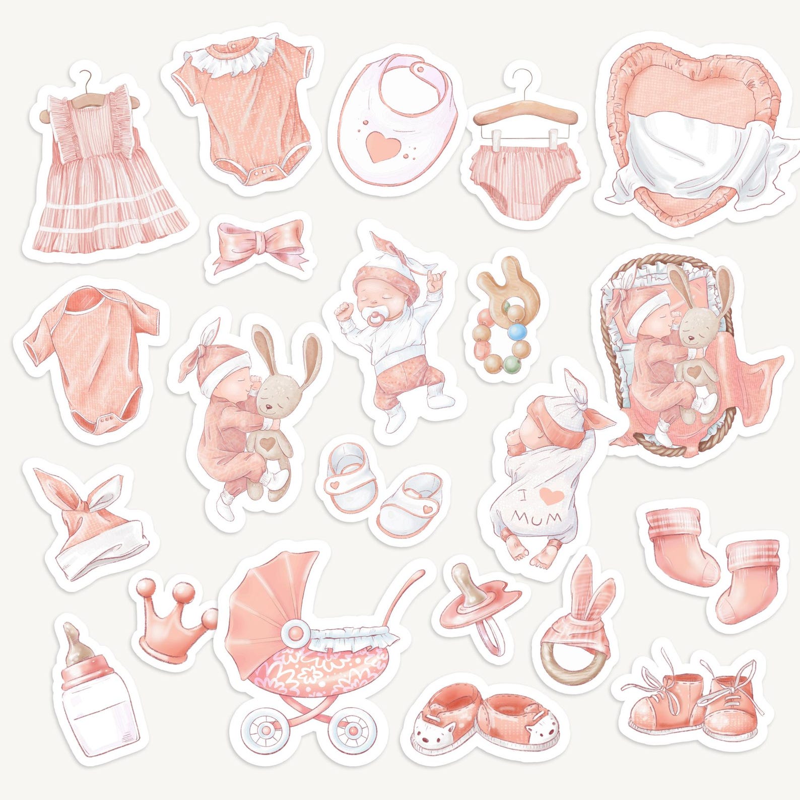 Pink Baby Girl Stickers, Baby-themed, Newborn, Journal, Scrapbook, Baby ...
