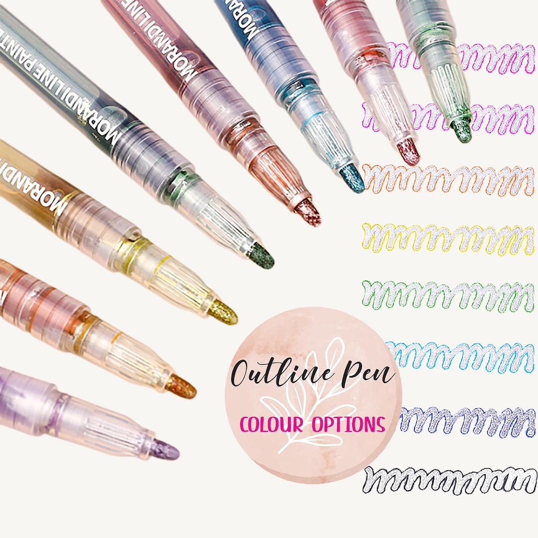 Outline Marker Pen Set of 8, Double Line Pens, Metallic Planner Pens ...