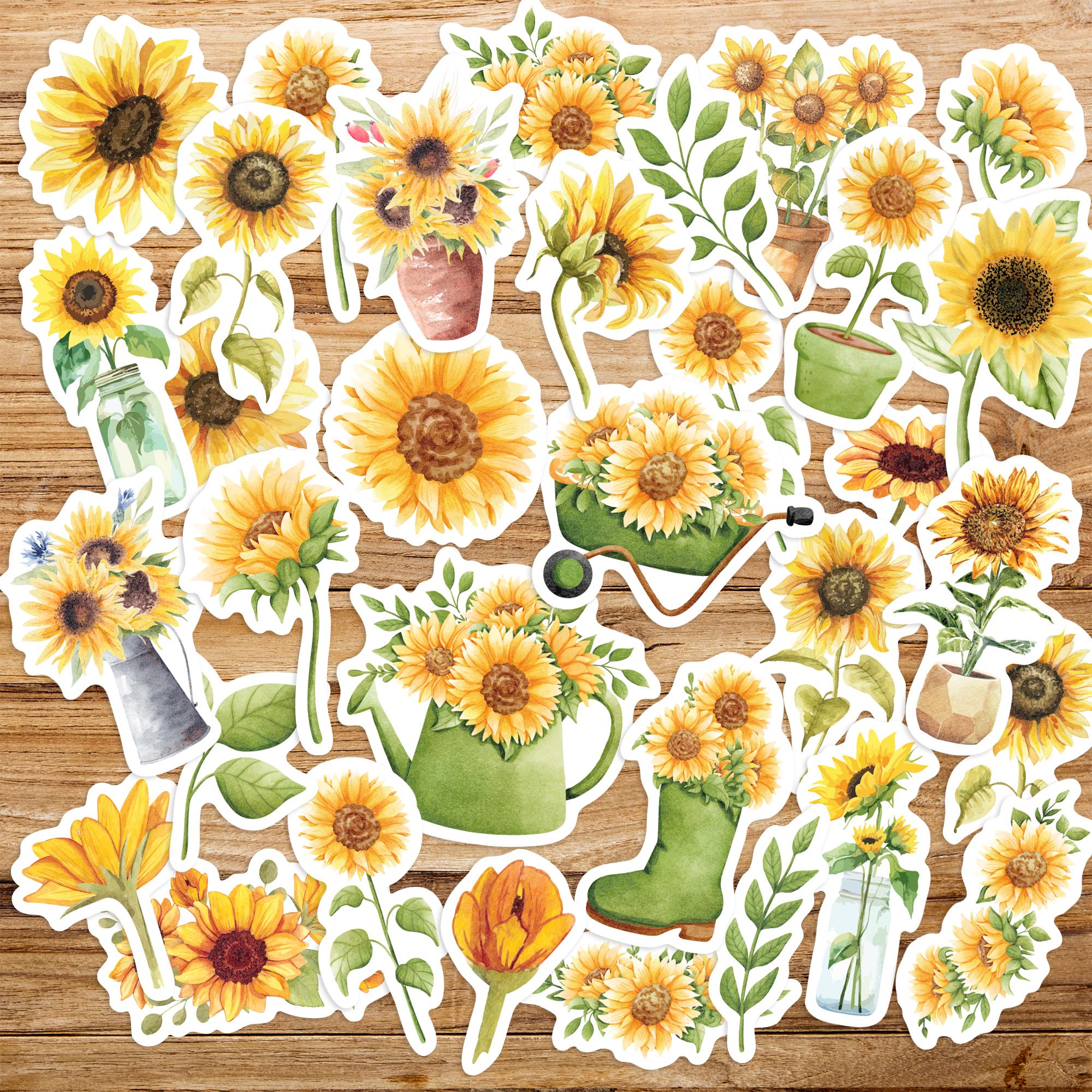 Sunflower Sticker Pack, Watercolour Floral Scrapbook, Journal & Planner ...