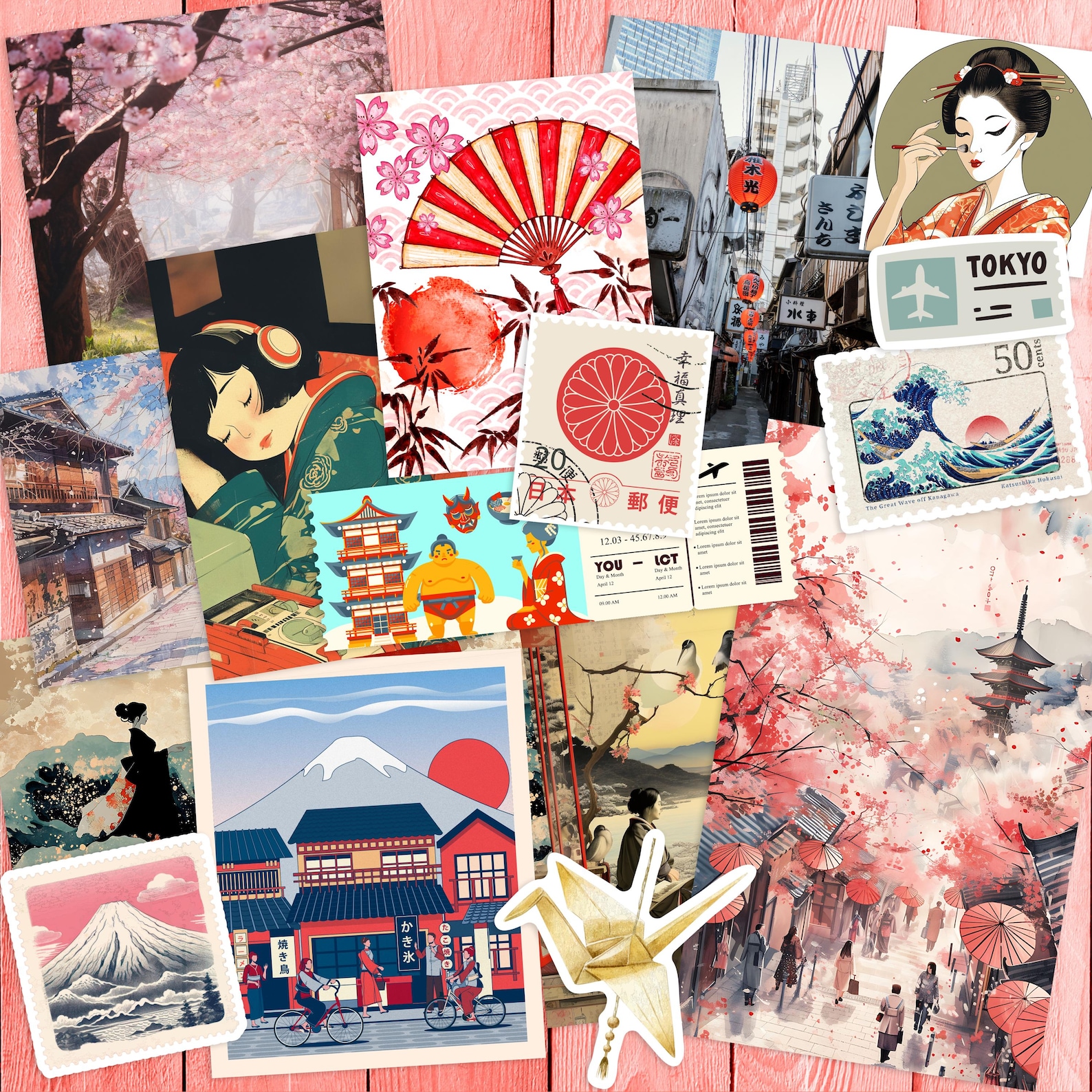 Japanese Culture Journaling Pack, Scrapbook Paper Stickers Ephemera - Etsy