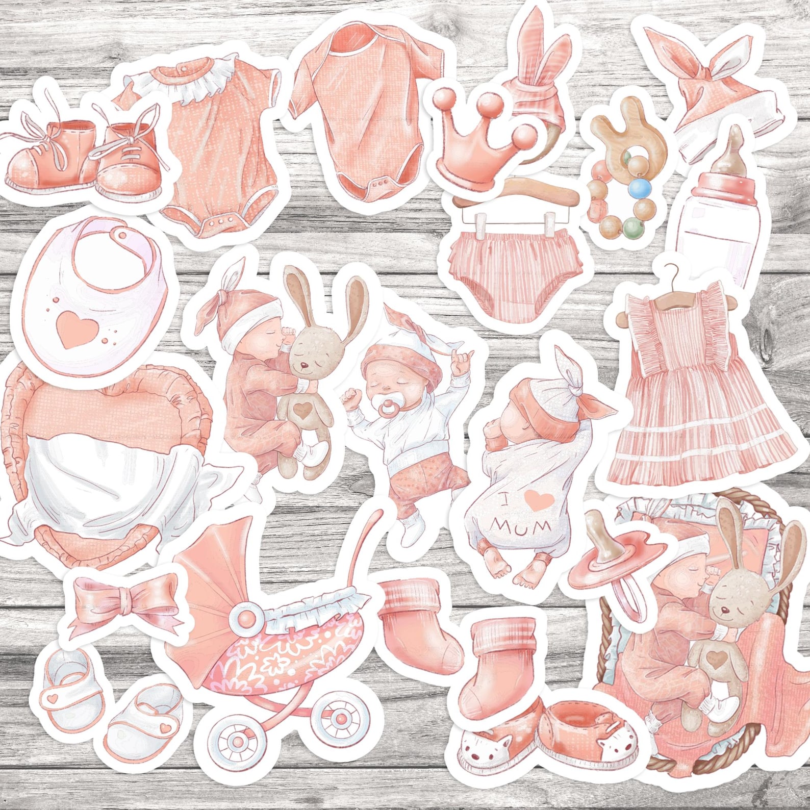 Pink Baby Girl Stickers, Baby-themed, Newborn, Journal, Scrapbook, Baby ...