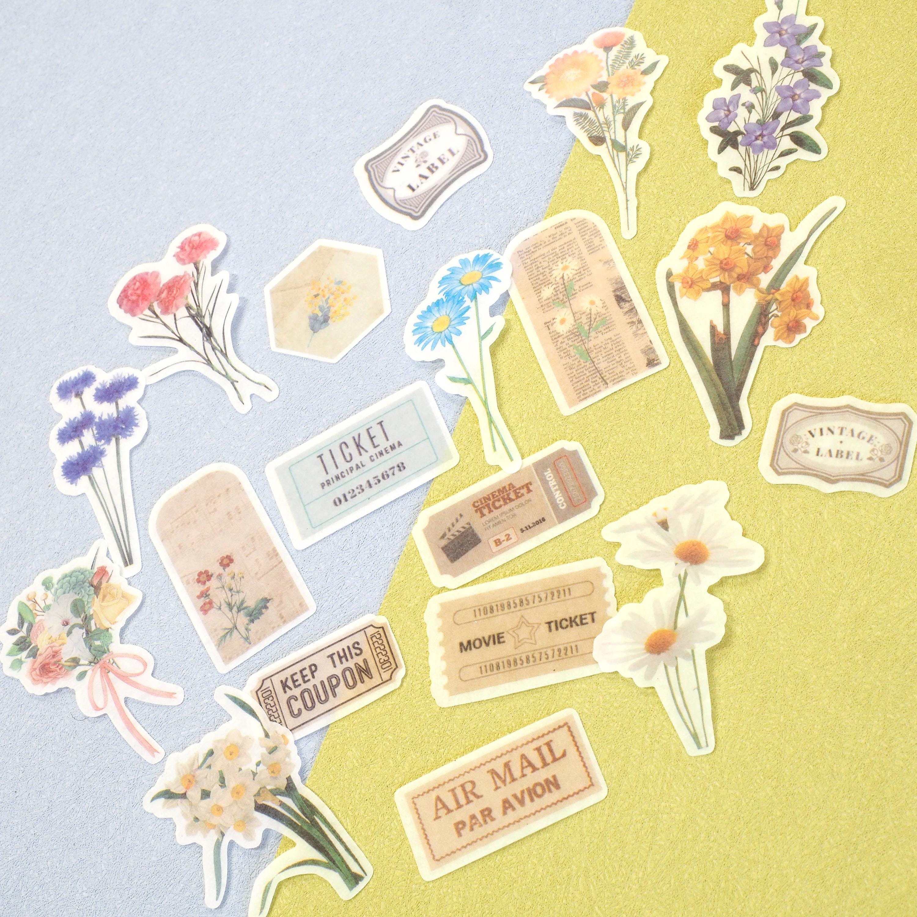 Vintage Ephemera Sticker Pack, Floral Junk Journal Label, Scrapbooking ...