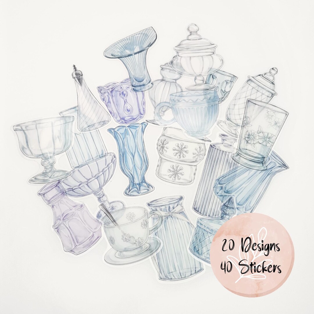 Glassware Stickers, Vases, Jars, Glasses, Cups, Planner, Calendar ...