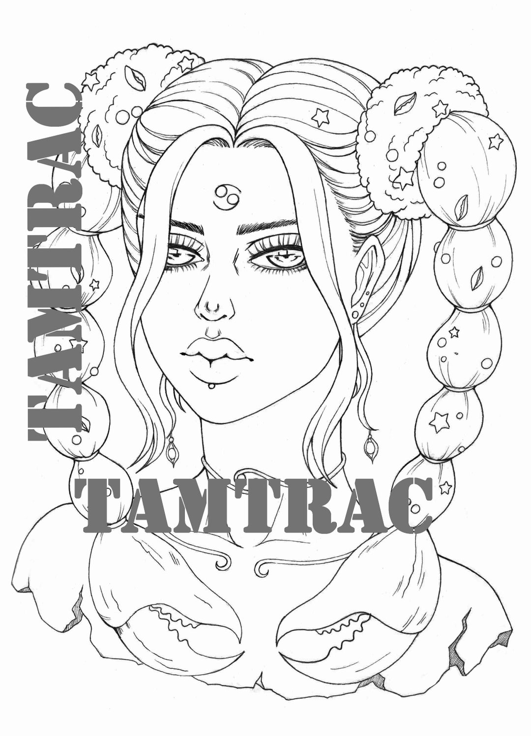 Coloring Page | Cancer Zodiac Girl 12 Signs | A4 Printable Adult Tattoo ...