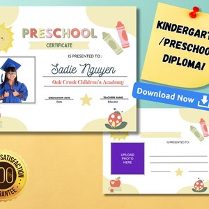 Editable Preschool Diploma With Photo Kindergarten Graduation - Etsy