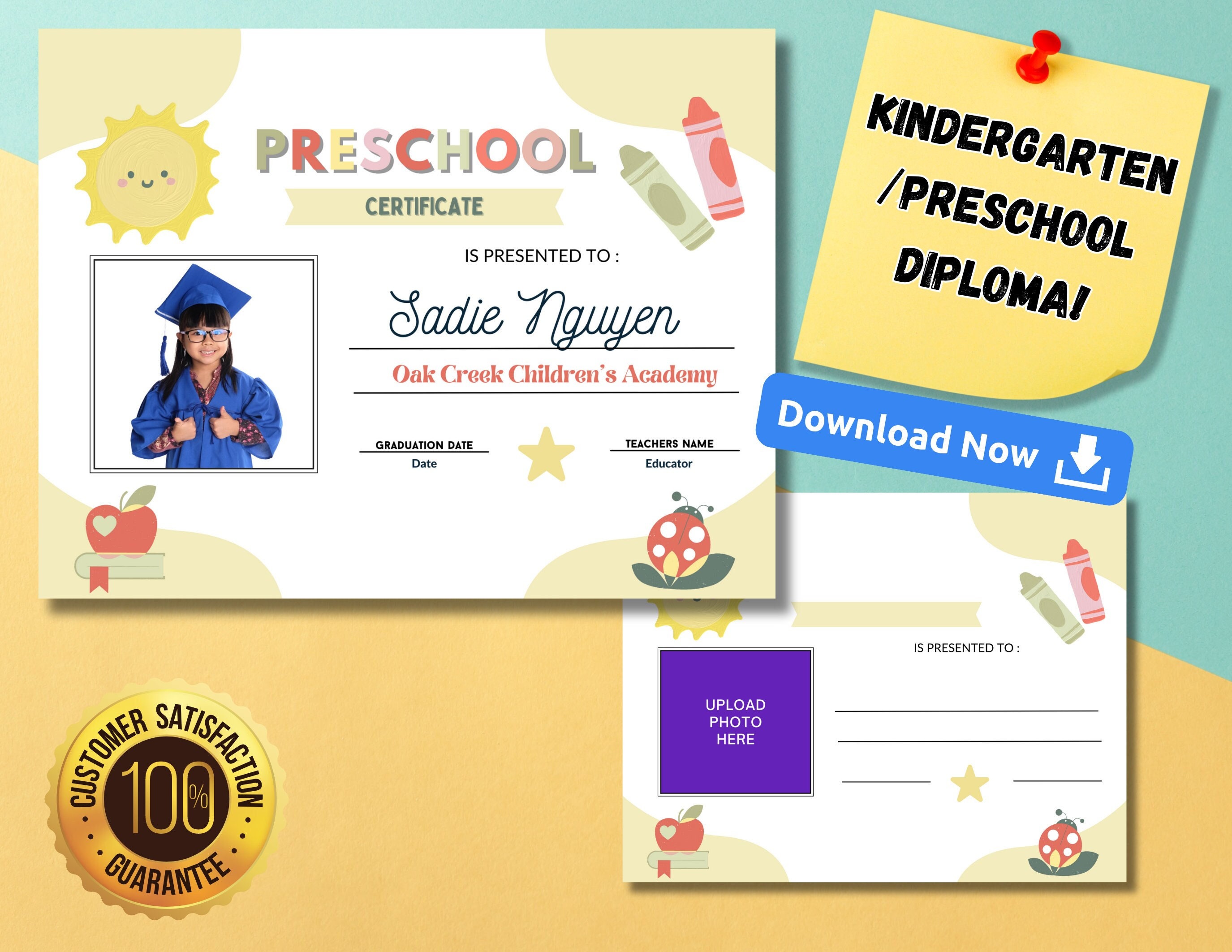 Editable Preschool Diploma With Photo Kindergarten Graduation - Etsy