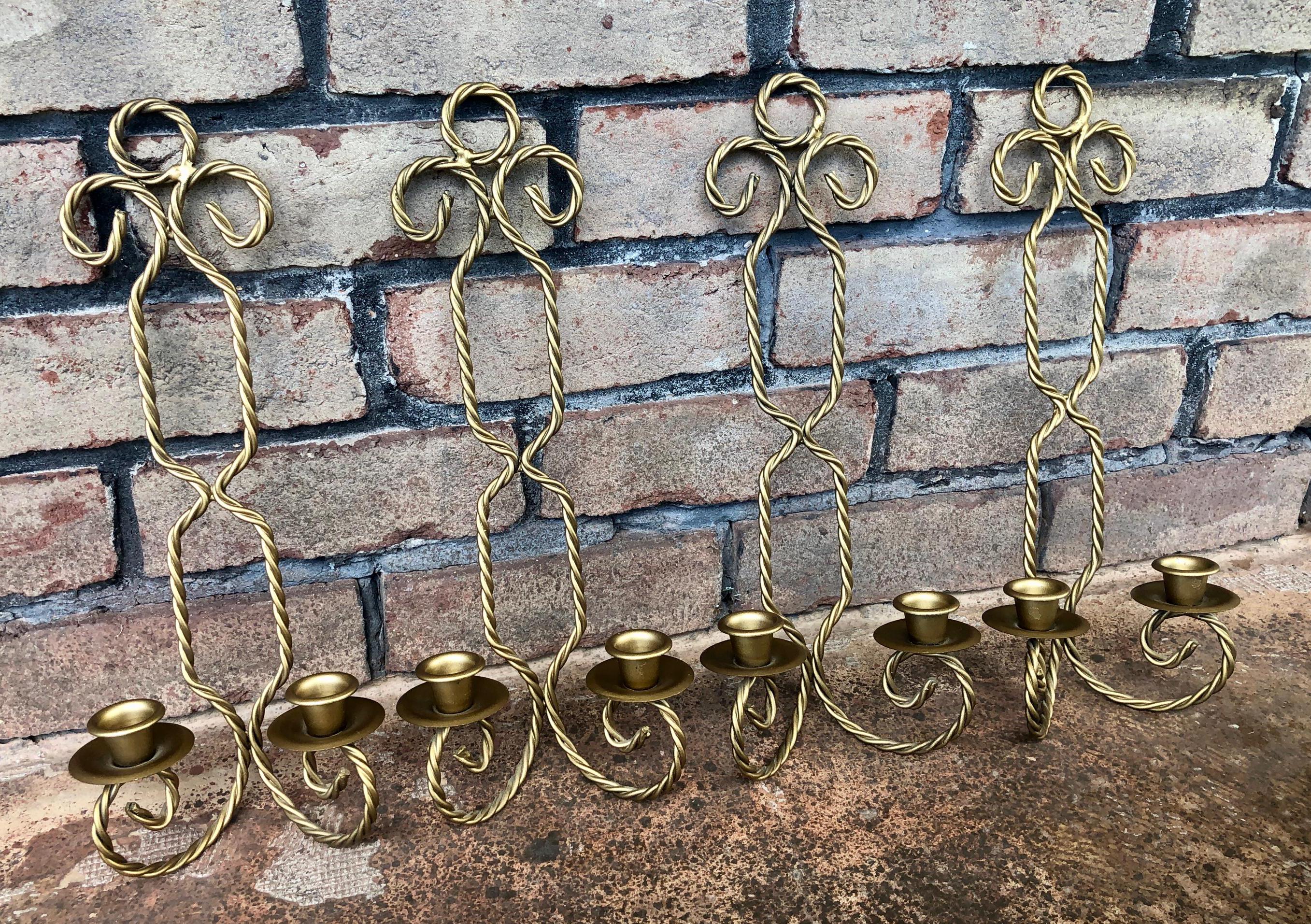Vintage Home Interiors Twisted Wire Wall Sconces, Vintage Gold Braided ...