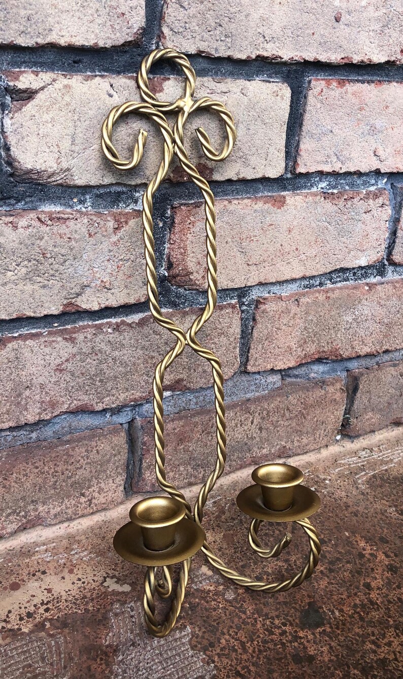 Vintage Home Interiors Twisted Wire Wall Sconces, Vintage Gold Braided ...