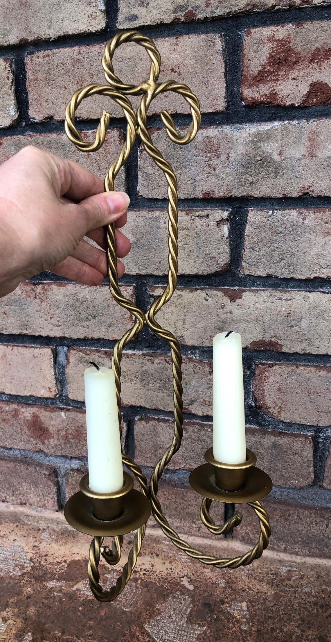 Vintage Home Interiors Twisted Wire Wall Sconces, Vintage Gold Braided ...