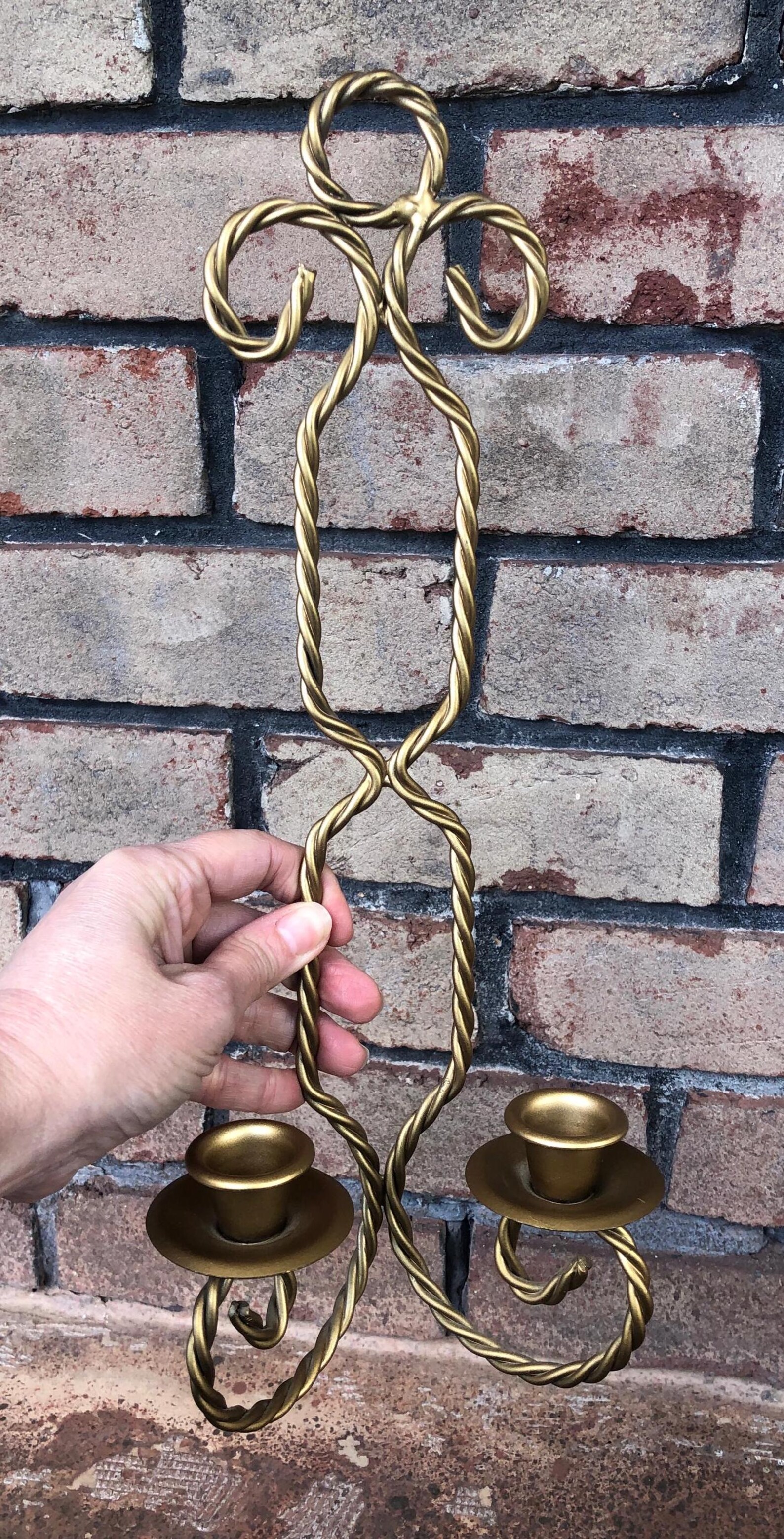 Vintage Home Interiors Twisted Wire Wall Sconces, Vintage Gold Braided ...