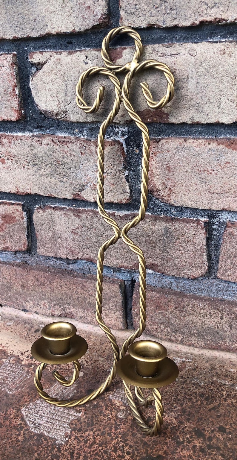 Vintage Home Interiors Twisted Wire Wall Sconces, Vintage Gold Braided ...
