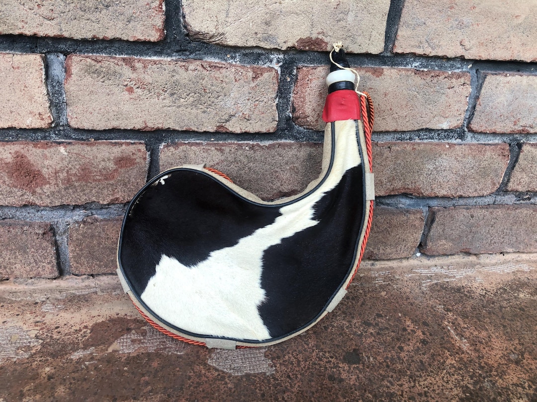Vintage Cow Hide Canteen, Black and White Leather Canteen, Wine Flask ...