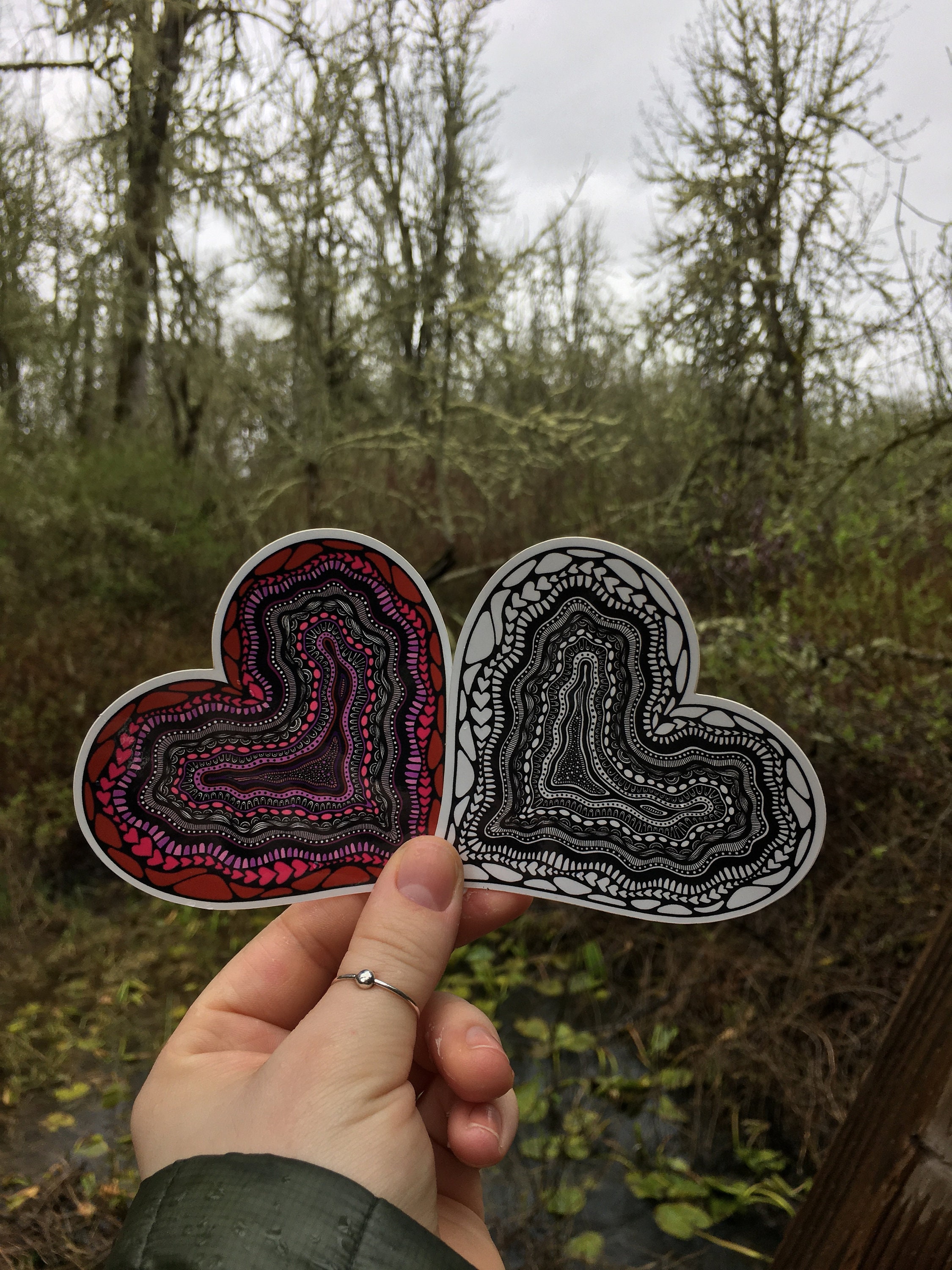 Heart Sticker Inverted Mandala Heart Black & White Stickers | Etsy