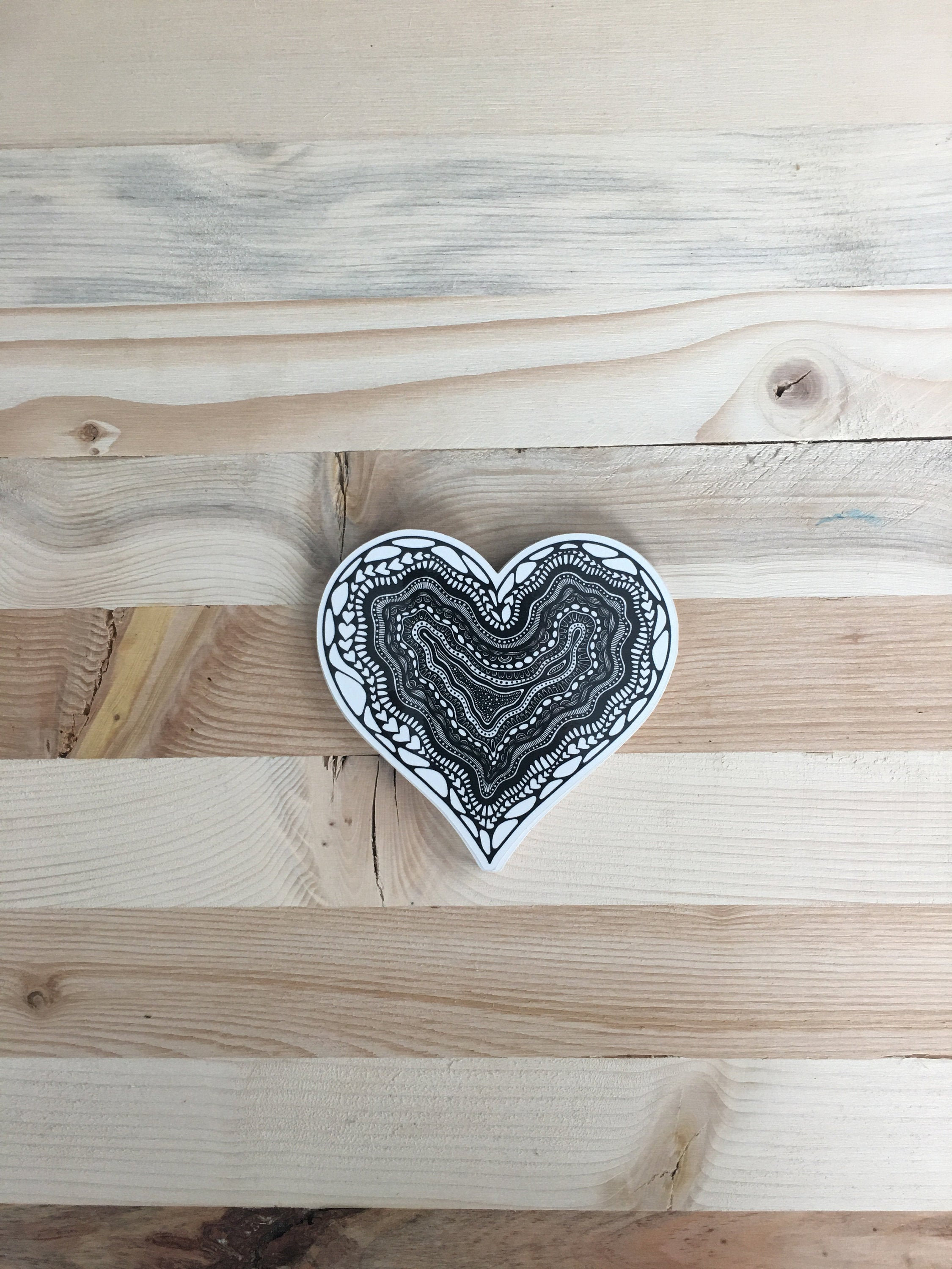 Heart Sticker Inverted Mandala Heart Black & White Stickers | Etsy