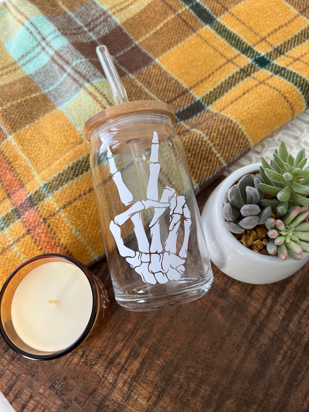 Skeleton Peace Sign Cup With Straw Skeleton Hand Cup Skeleton Can Cup ...